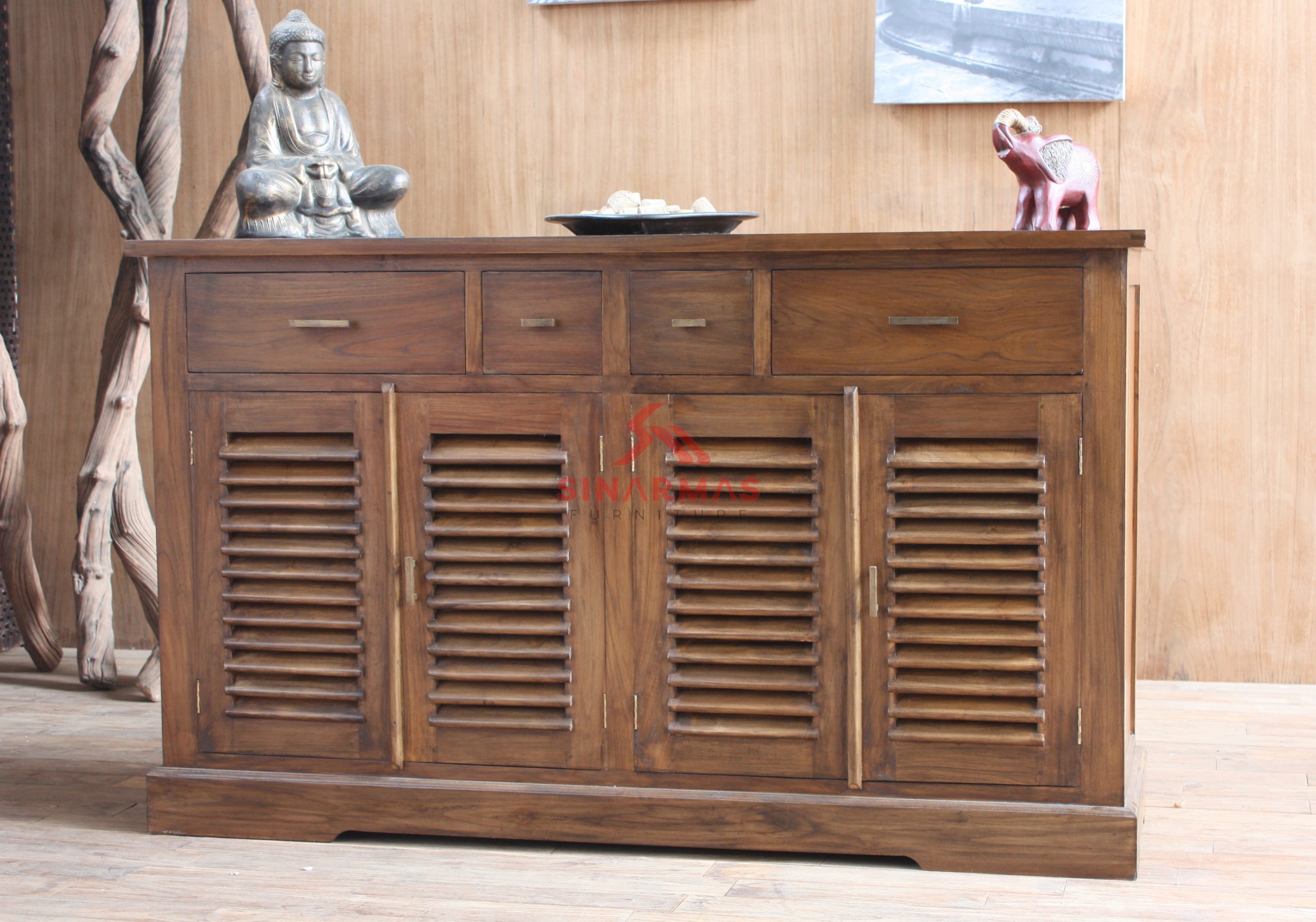 SLATTED Buffet 4 Doors 4 Drawers - SINARMAS Handcrafted Furniture